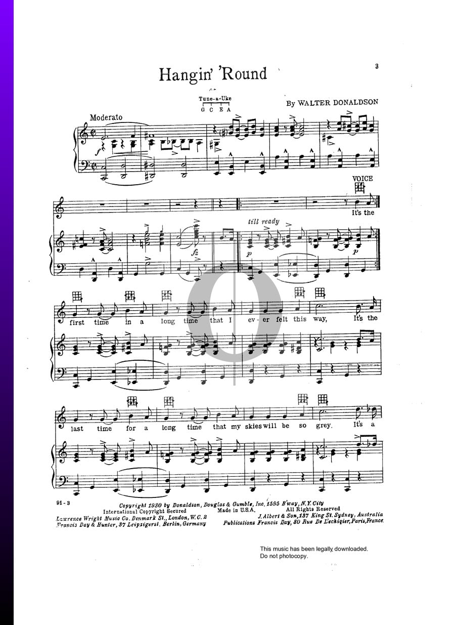 Hangin' 'Round (Walter Donaldson) Piano Sheet Music - OKTAV