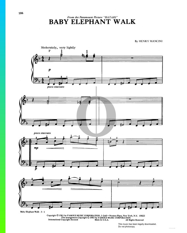 Baby Elephant Walk Piano Sheet Music from Hatari! by Henry Mancini - OKTAV