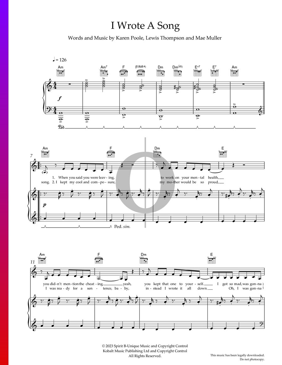I Wrote A Song (Mae Muller) Piano Sheet Music - OKTAV
