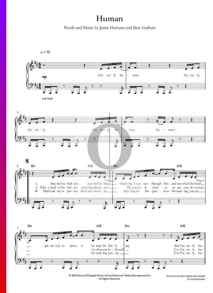 Human (Rag'n'Bone Man) Piano Sheet Music - OKTAV