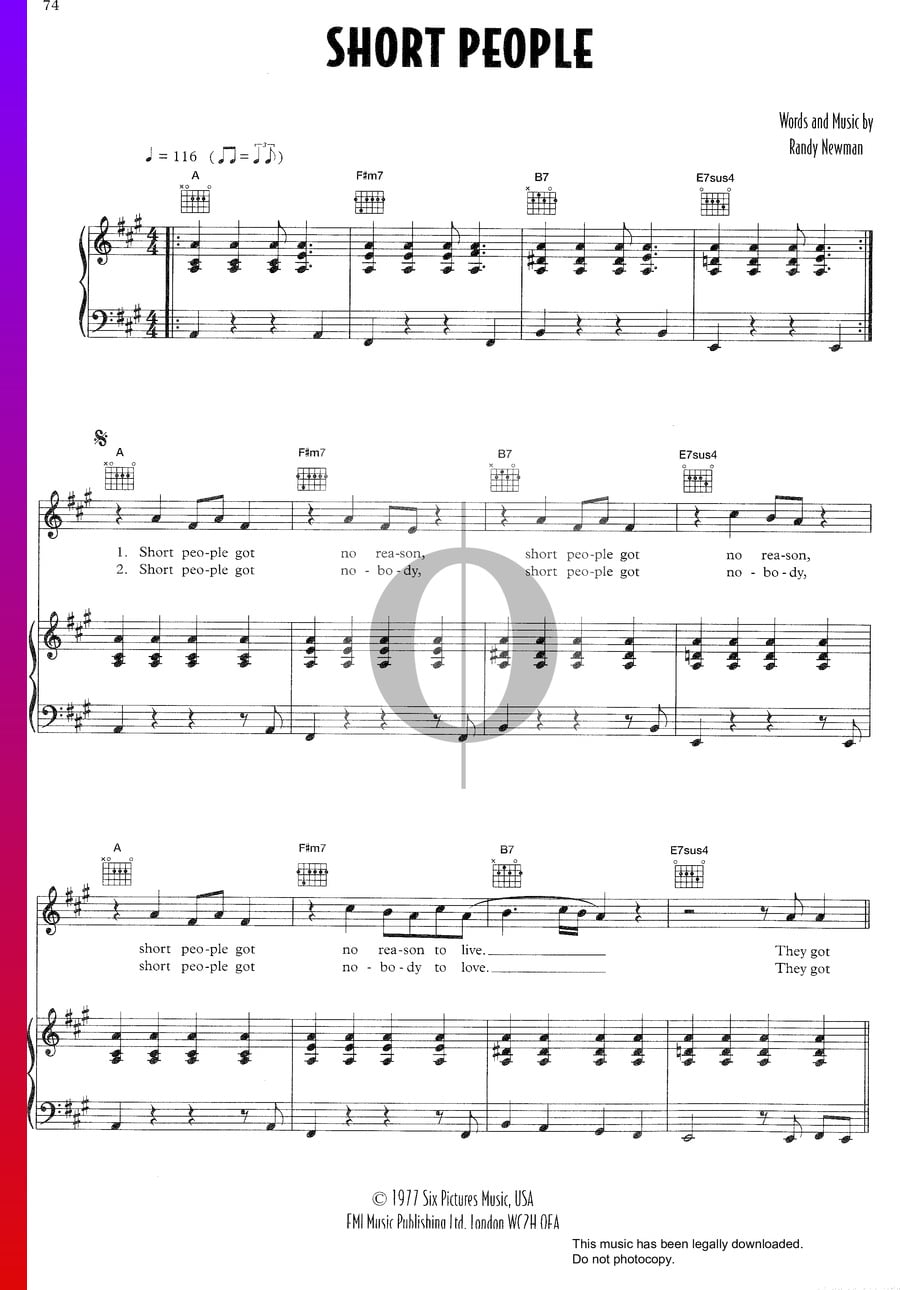 Short People (Randy Newman) Piano Sheet Music - OKTAV