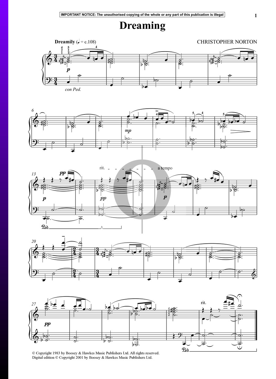 Dreaming (Christopher Norton) Piano Sheet Music - OKTAV