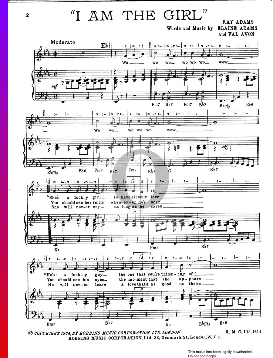 I Am The Girl (Val Avon, Ray Adams) Piano Sheet Music - OKTAV