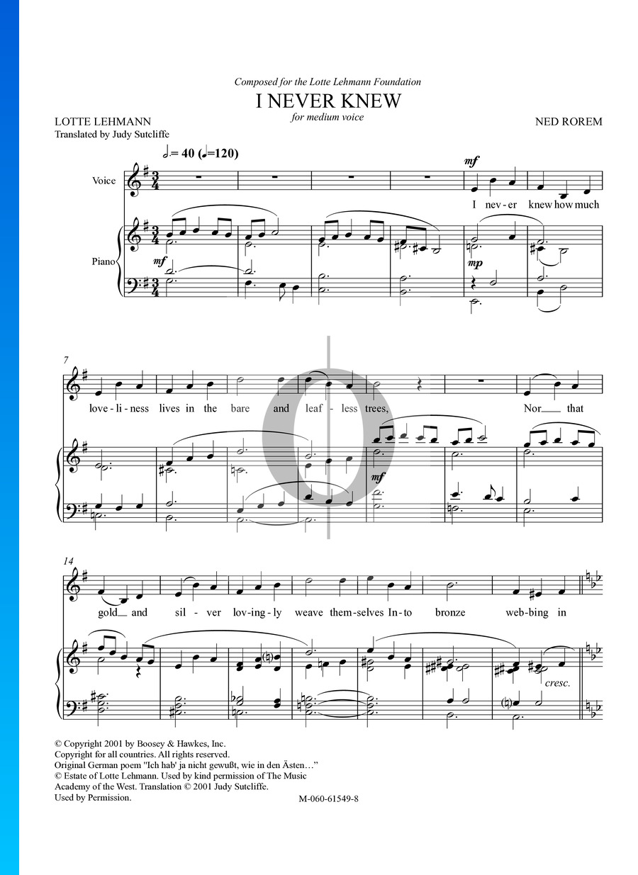 I Never Knew (Ned Rorem) Piano Sheet Music - OKTAV
