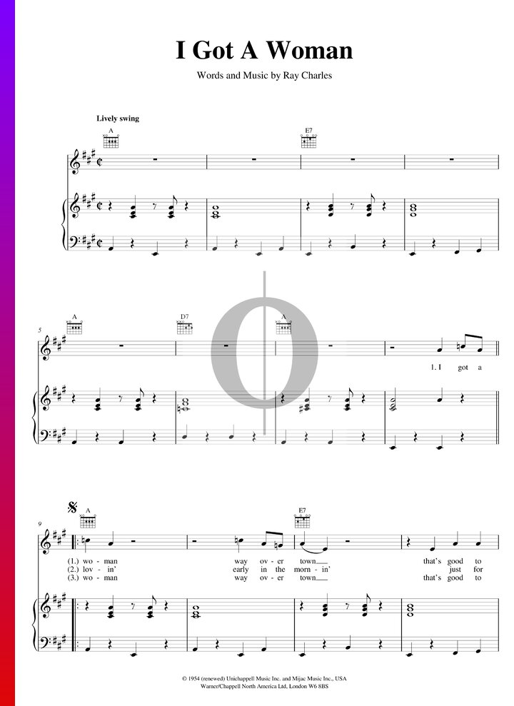 I Got A Woman door Ray Charles | piano bladmuziek (Piano, Stem, Gitaar ...
