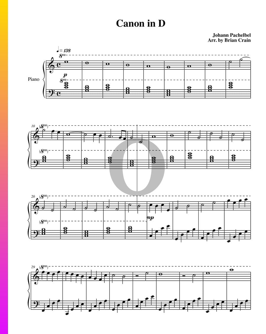 Canon in D (Brian Crain) Piano Sheet Music - OKTAV