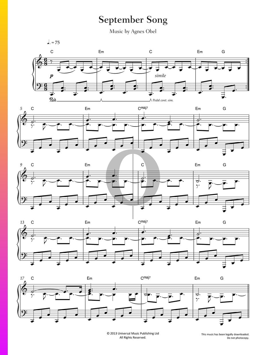 September Song (Agnes Obel) Piano Sheet Music - OKTAV