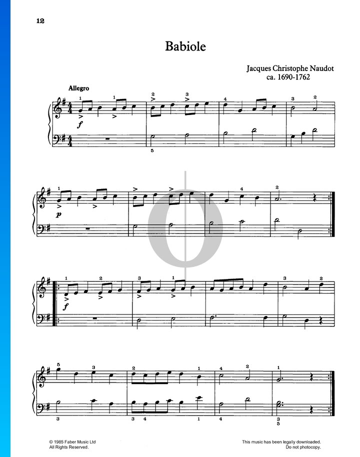 Babiole (Jacques-Christophe Naudot) Piano Sheet Music - OKTAV