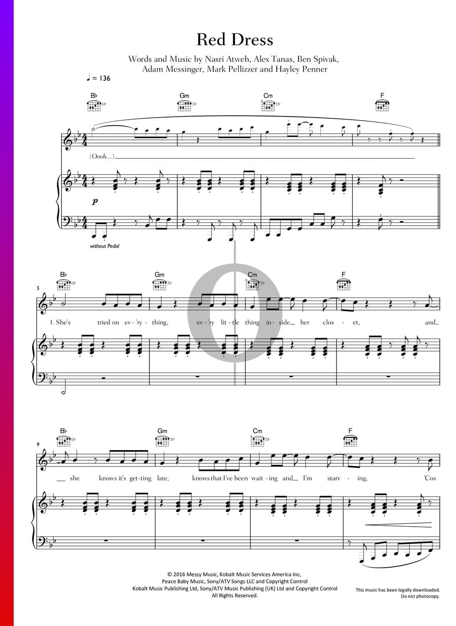 Red Dress (Magic!) Piano Sheet Music - OKTAV