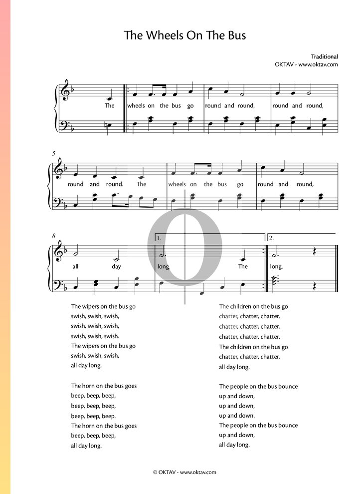 The Wheels On The Bus (Anonymous) Piano Sheet Music - OKTAV