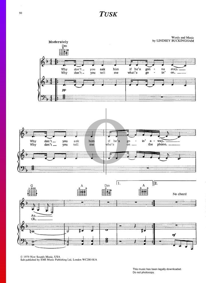 Tusk (Fleetwood Mac) Piano Sheet Music - OKTAV