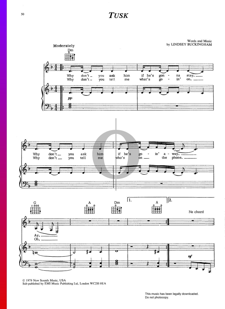Tusk (Fleetwood Mac) Piano Sheet Music - OKTAV
