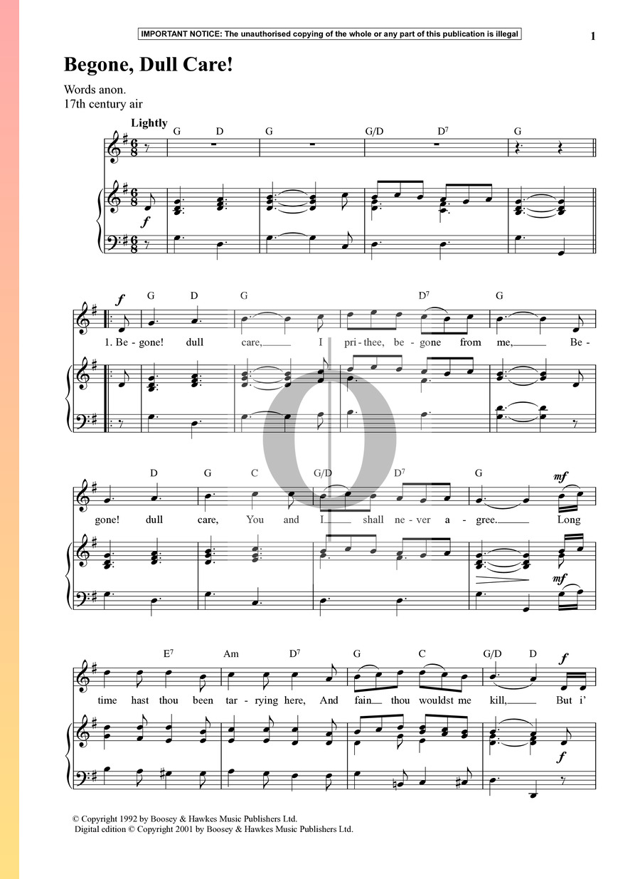 Begone, Dull Care! (Anonymous) Piano Sheet Music - OKTAV