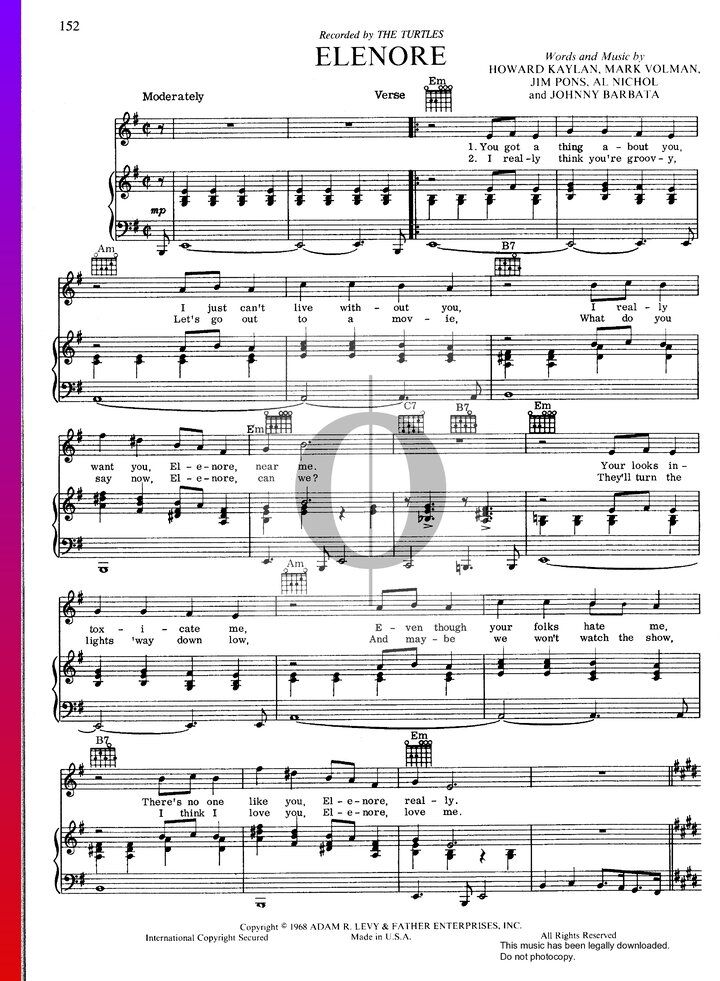Elenore (The Turtles) Piano Sheet Music - OKTAV