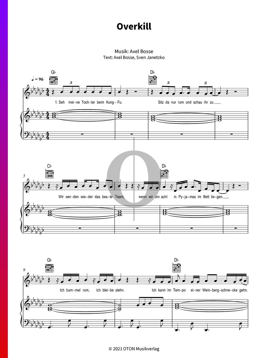 Overkill Sheet Music (Piano, Voice) - PDF Download & Streaming - OKTAV