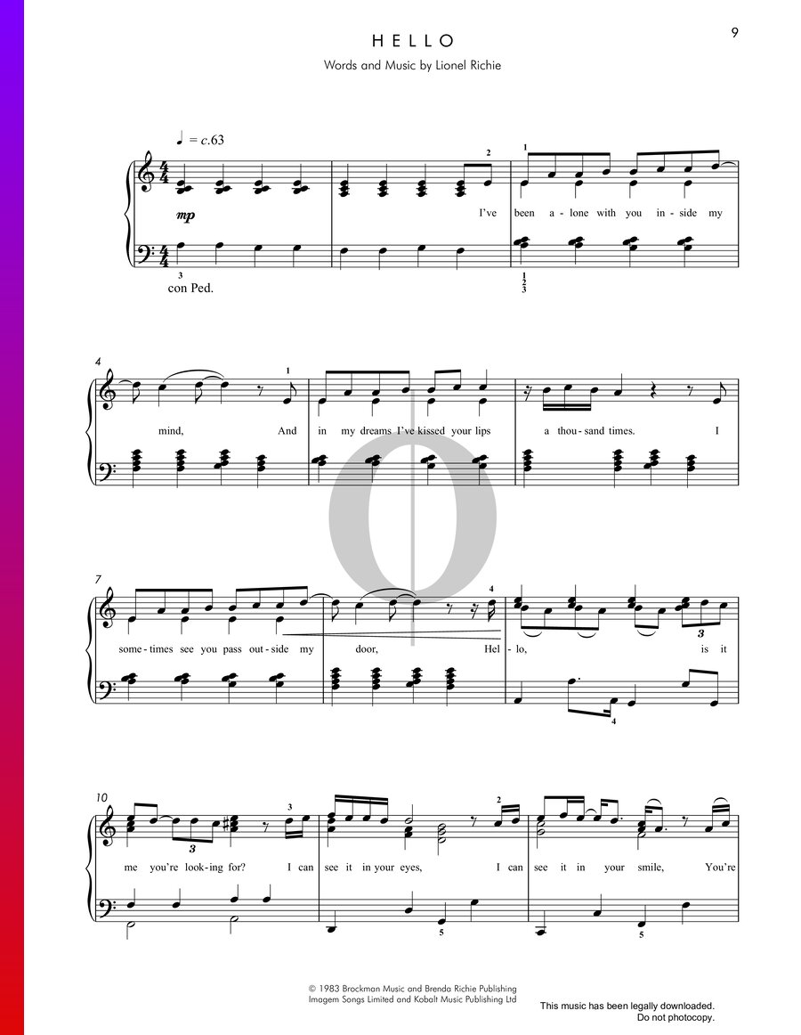 Hello (Lionel Richie) Piano Sheet Music - OKTAV