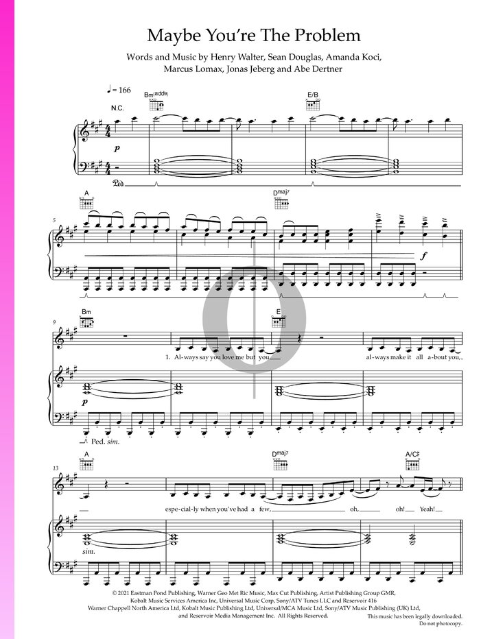 Maybe You're The Problem » Ava Max - Partituras de piano - OKTAV