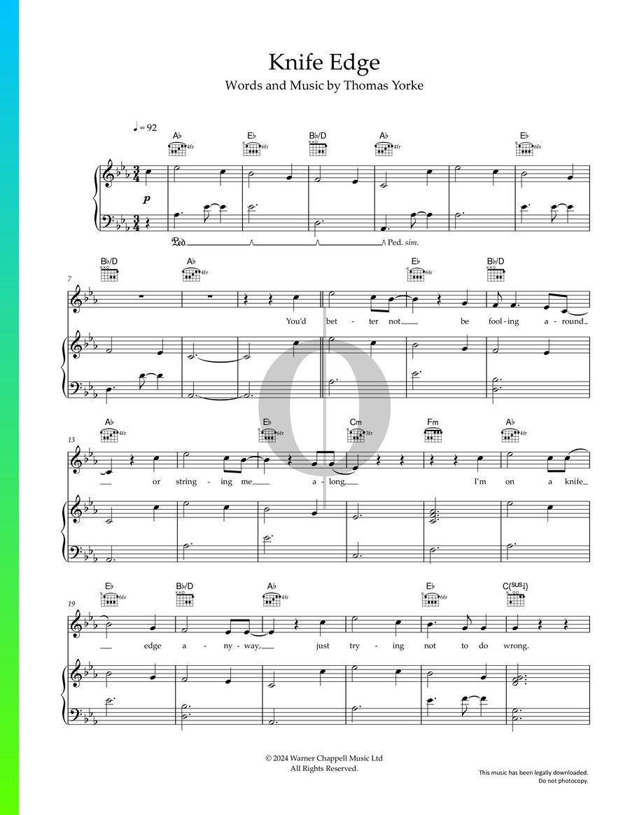Knife Edge Piano Sheet Music from Confidenza by Thom Yorke - OKTAV