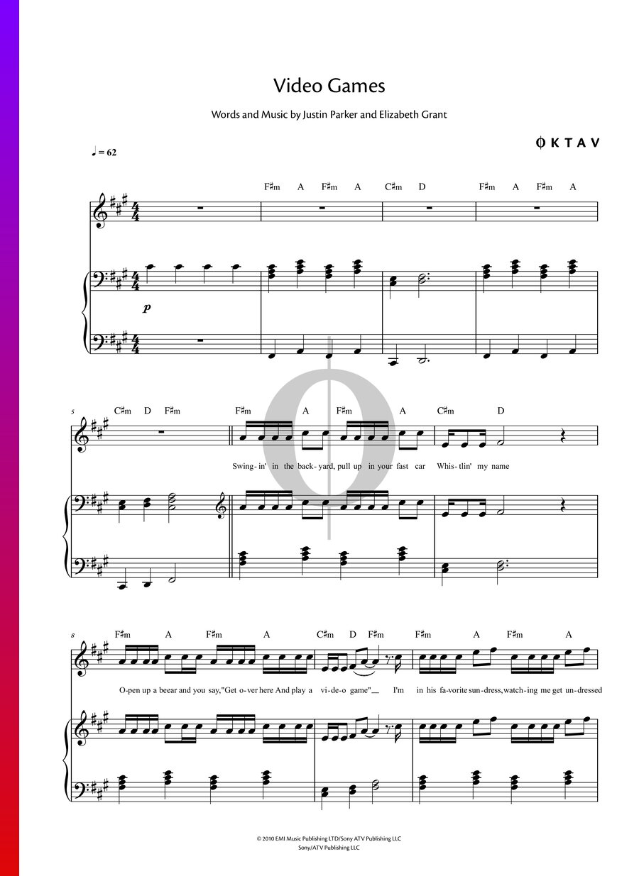 Video Games (Lana Del Rey) Piano Sheet Music - OKTAV