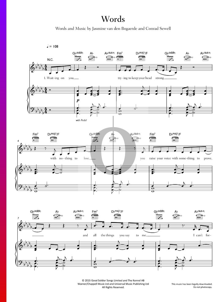 Words (Birdy) Piano Sheet Music - OKTAV