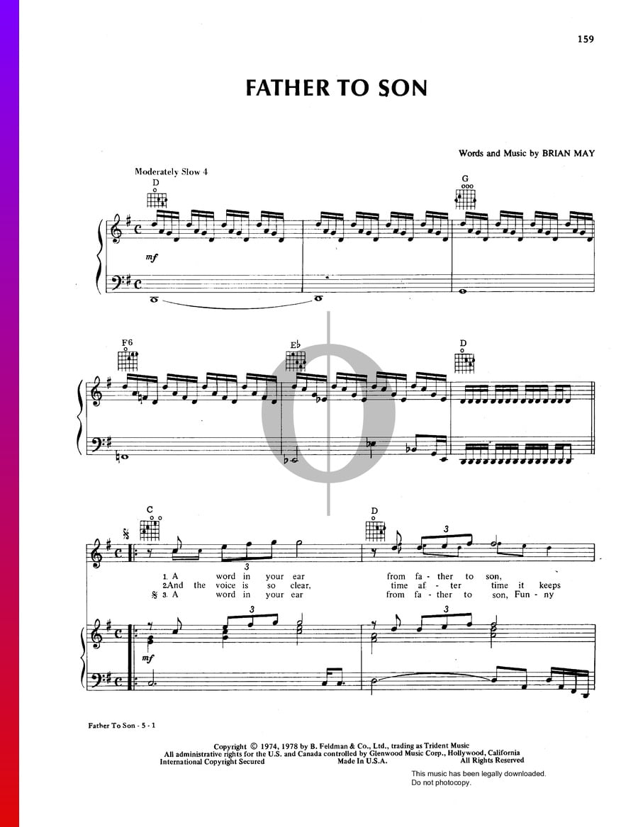 Father To Son (Queen) Piano Sheet Music - OKTAV
