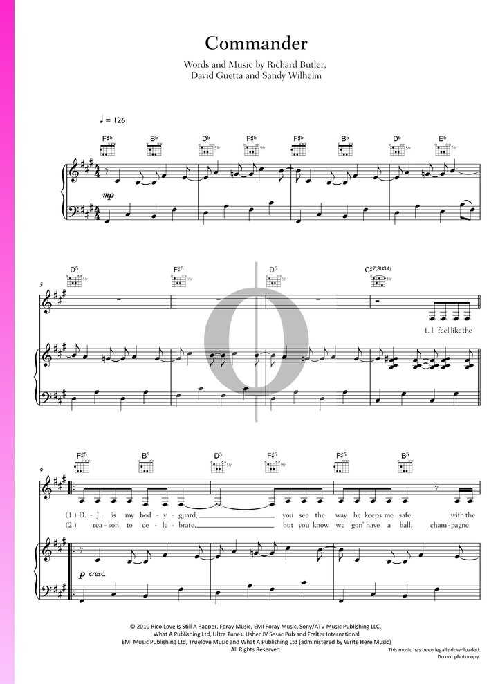 Commander (David Guetta, Kelly Rowland) Piano Sheet Music - OKTAV