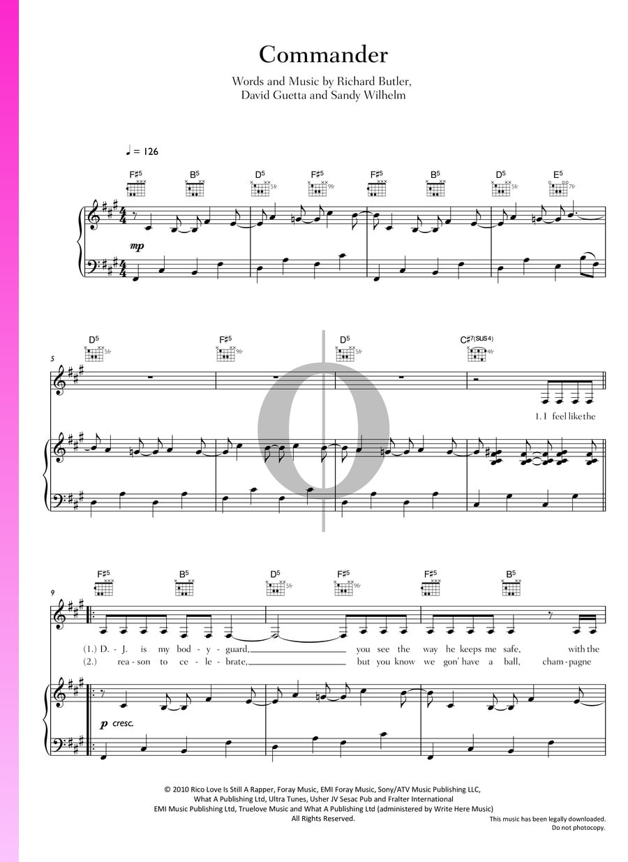 Commander (David Guetta, Kelly Rowland) Piano Sheet Music - OKTAV