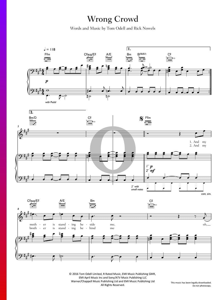 Wrong Crowd (Tom Odell) Piano Sheet Music - OKTAV