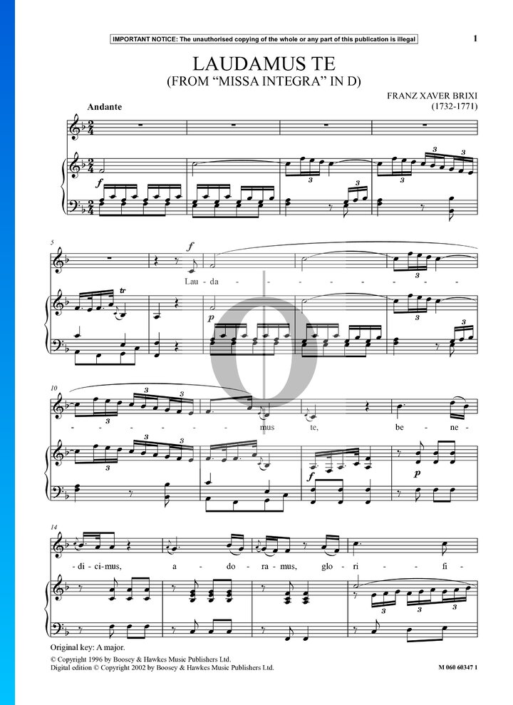 Missa Integra in D Minor: Laudamus Te (František Xaver Brixi) Piano ...