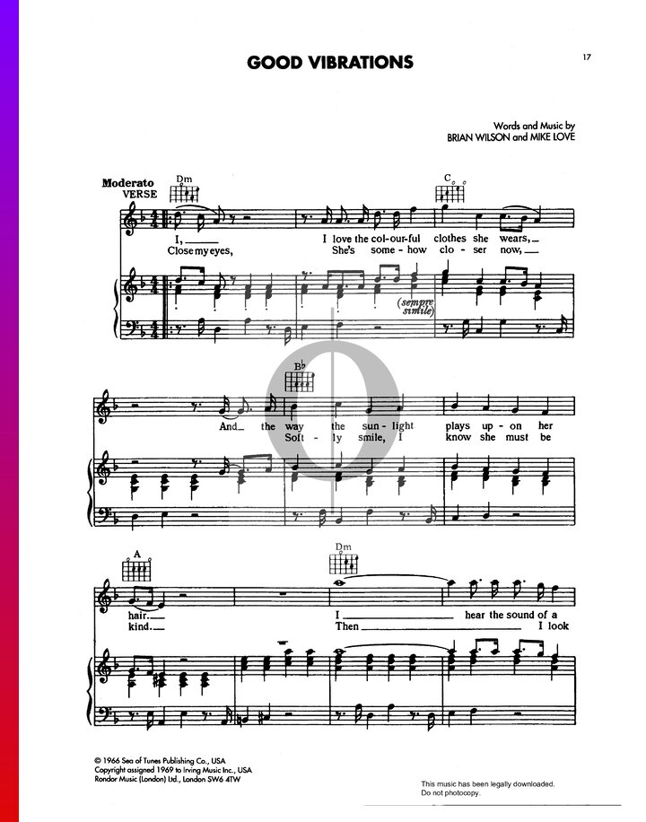 Good Vibrations (The Beach Boys) Piano Sheet Music - OKTAV