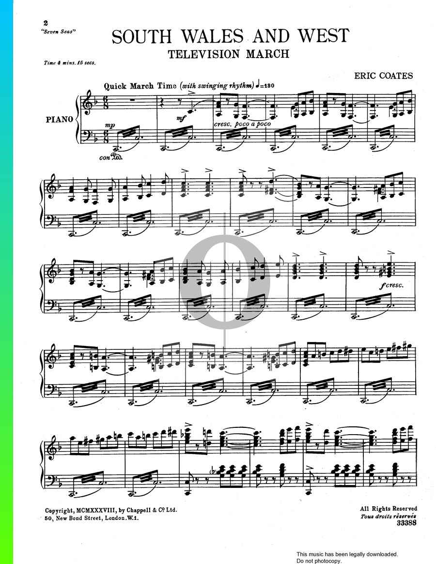 South Wales And West Television March Piano Sheet Music from by Eric ...