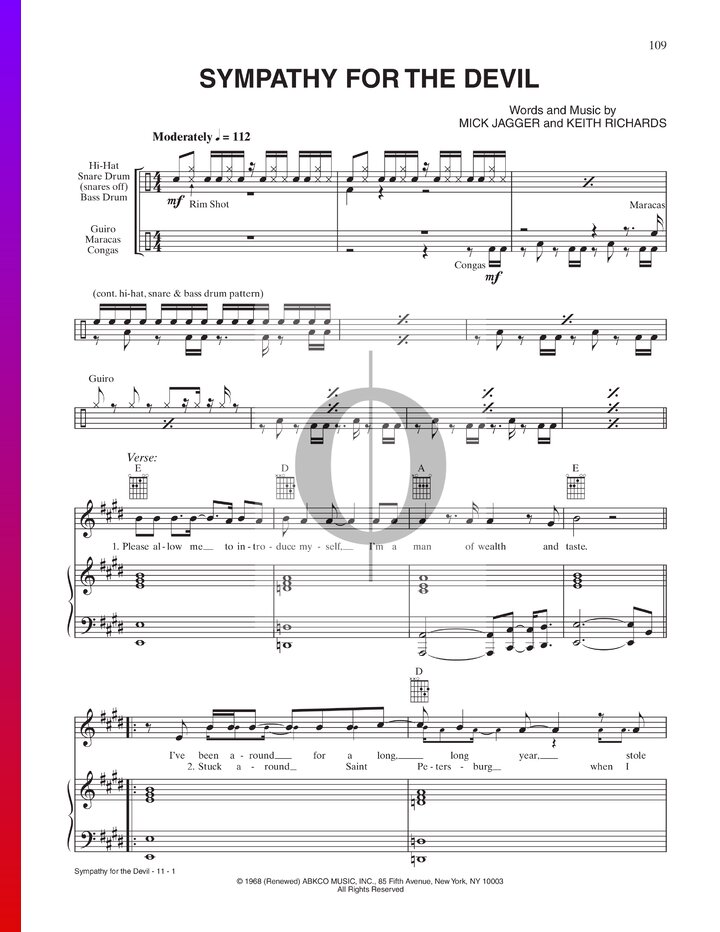 Sympathy For The Devil (The Rolling Stones) Piano Sheet Music - OKTAV