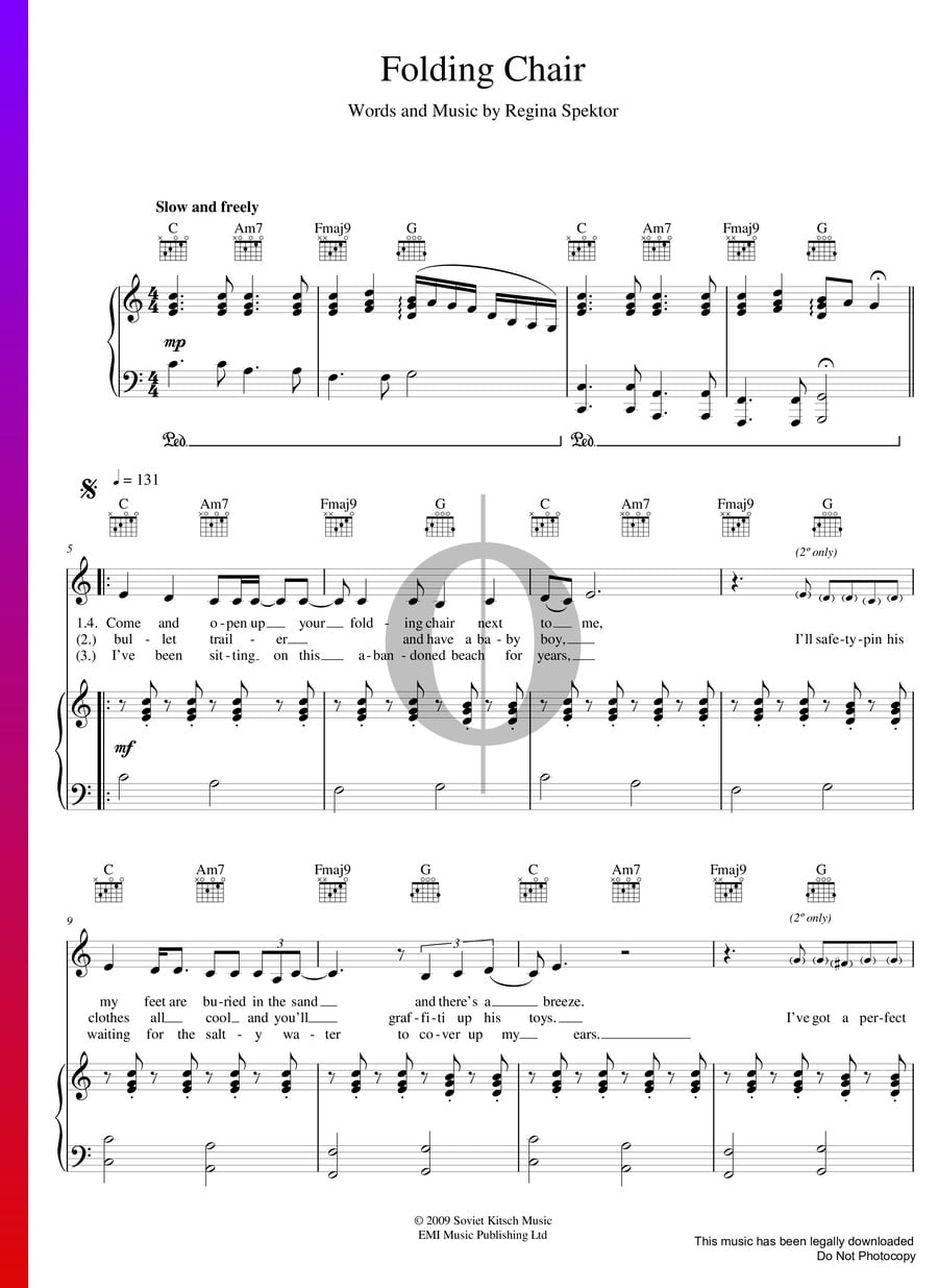 Folding Chair (Regina Spektor) Piano Sheet Music - OKTAV