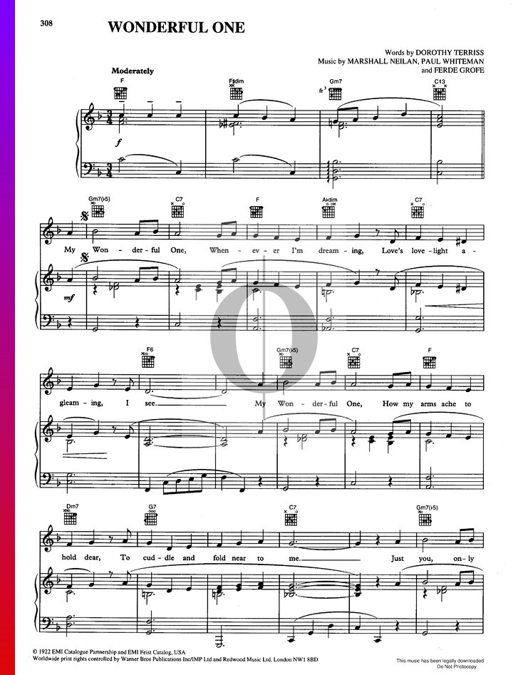 Wonderful One (Paul Whiteman) Piano Sheet Music - OKTAV