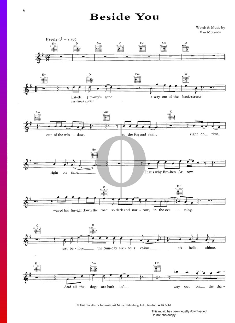 Beside You (Van Morrison) Piano Sheet Music - OKTAV