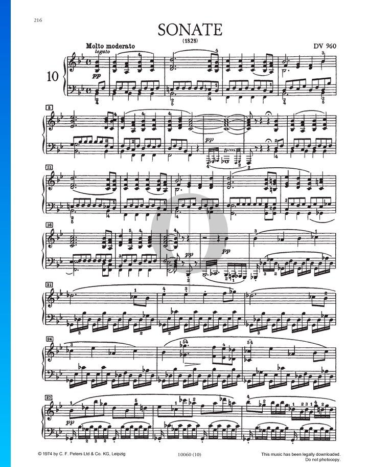 Piano Sonata in B-flat Major, No. 21 D 960 (Franz Schubert) Piano Sheet ...