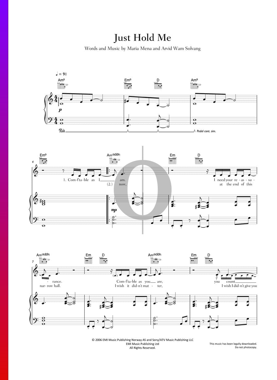 Just Hold Me (Maria Mena) Piano Sheet Music - OKTAV