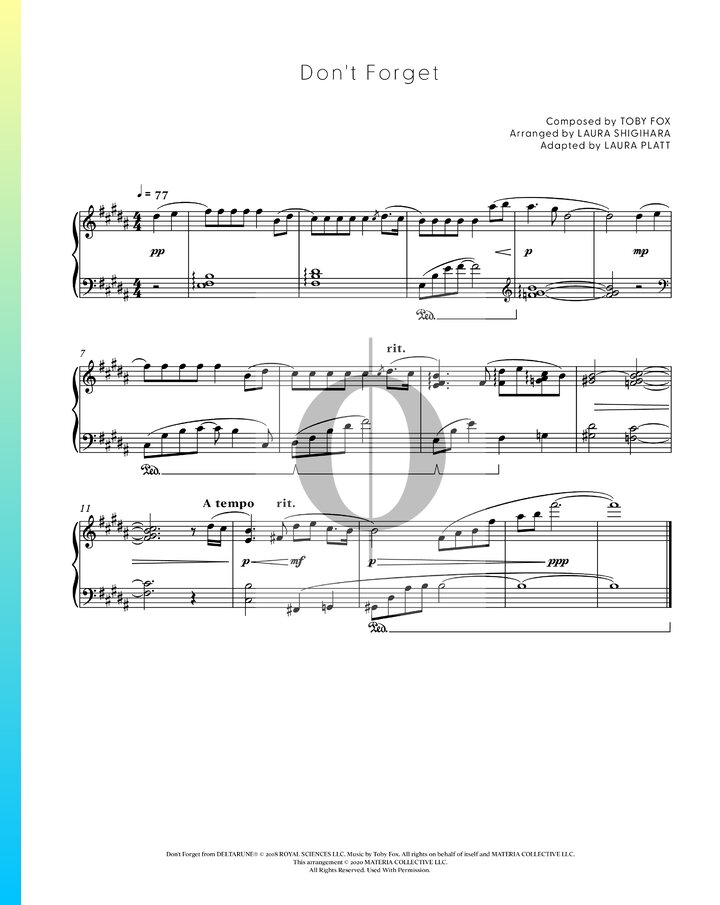 Don't Forget (Toby Fox) Piano Sheet Music - OKTAV