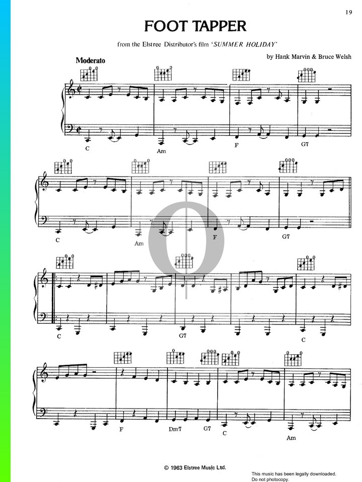 Foot Tapper Piano Sheet Music from Summer Holiday by The Shadows - OKTAV