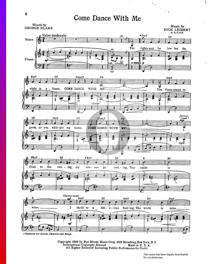Come Dance With Me Klaviernoten (Dick Leibert, George Blake) - OKTAV