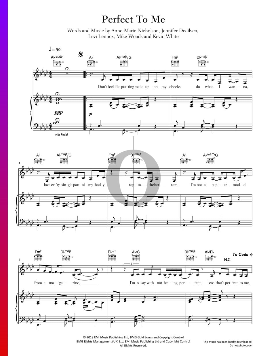 Perfect To Me (Anne-Marie) Piano Sheet Music - OKTAV