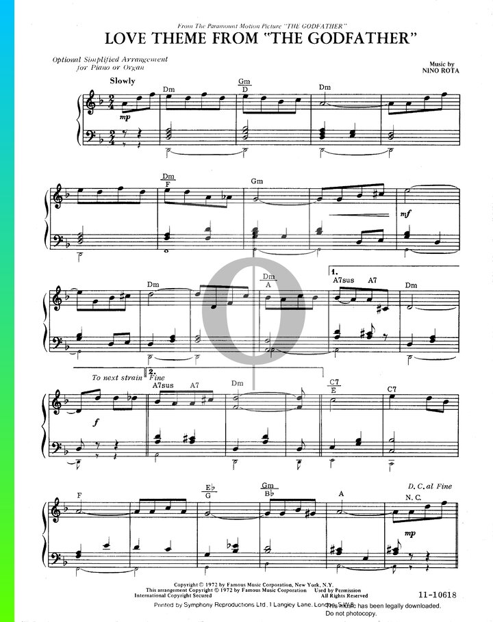 Partition Love Theme (Le Parrain) » extrait de Le Parrain - Nino Rota - OKTAV