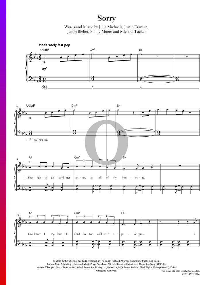 Sorry (Justin Bieber) Piano Sheet Music - OKTAV