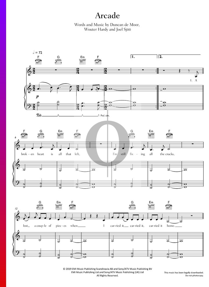 Arcade (Duncan Laurence) Piano Sheet Music - OKTAV