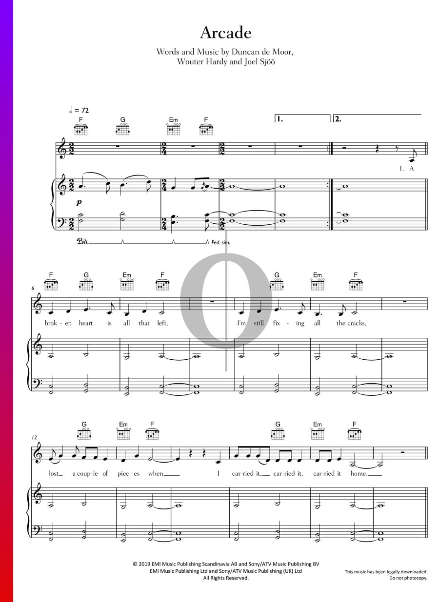 Arcade (Duncan Laurence) Piano Sheet Music - OKTAV