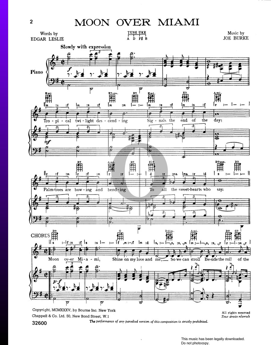 Moon Over Miami (Joe Burke) Piano Sheet Music - OKTAV