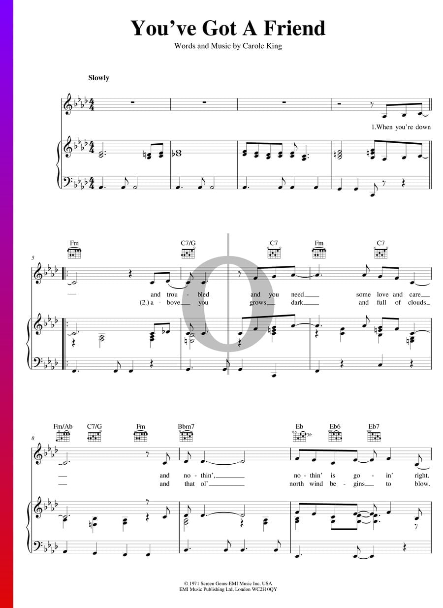 You've Got A Friend (Carole King) Piano Sheet Music - OKTAV