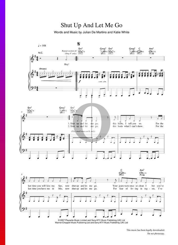 Shut Up And Let Me Go (The Ting Tings) Piano Sheet Music - OKTAV
