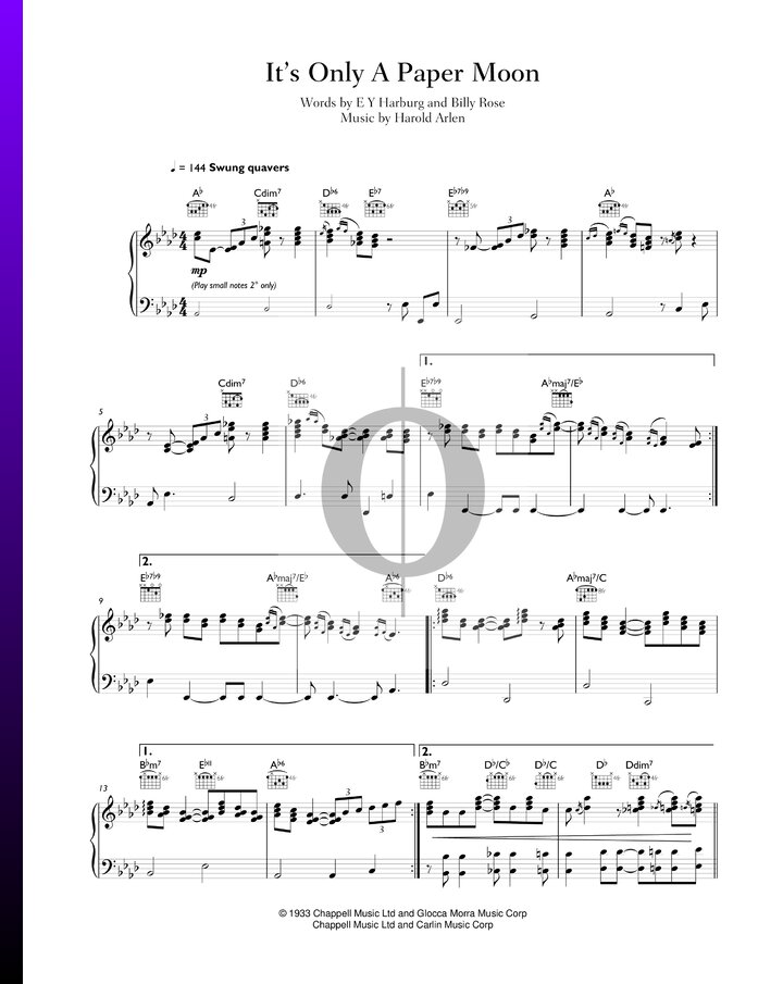 It's Only A Paper Moon (Nat King Cole) Piano Sheet Music - OKTAV
