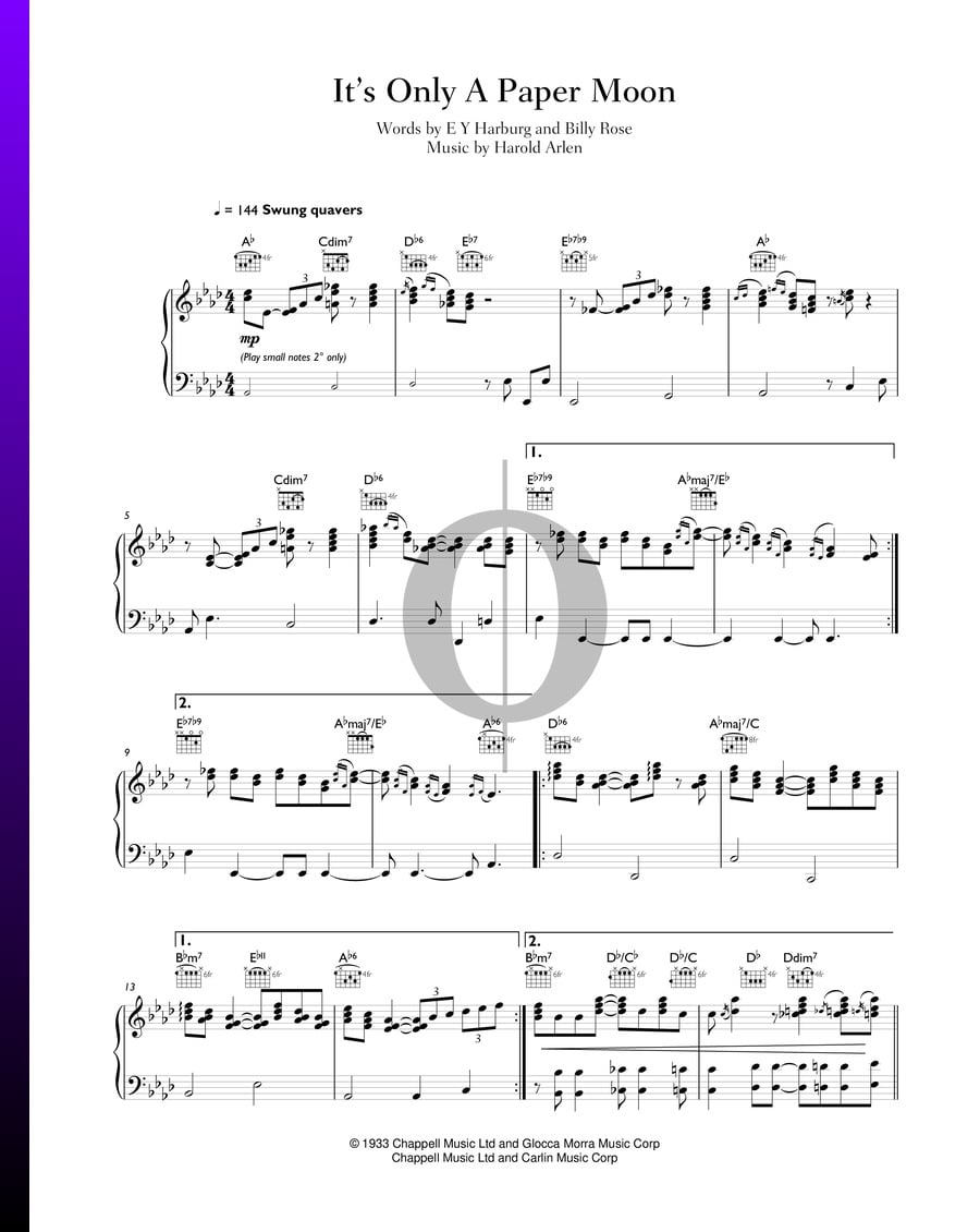 It's Only A Paper Moon (Nat King Cole) Piano Sheet Music - OKTAV